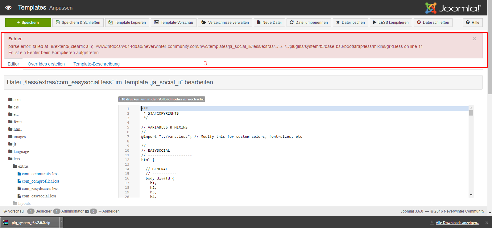 Parse Error With Less Joomlart