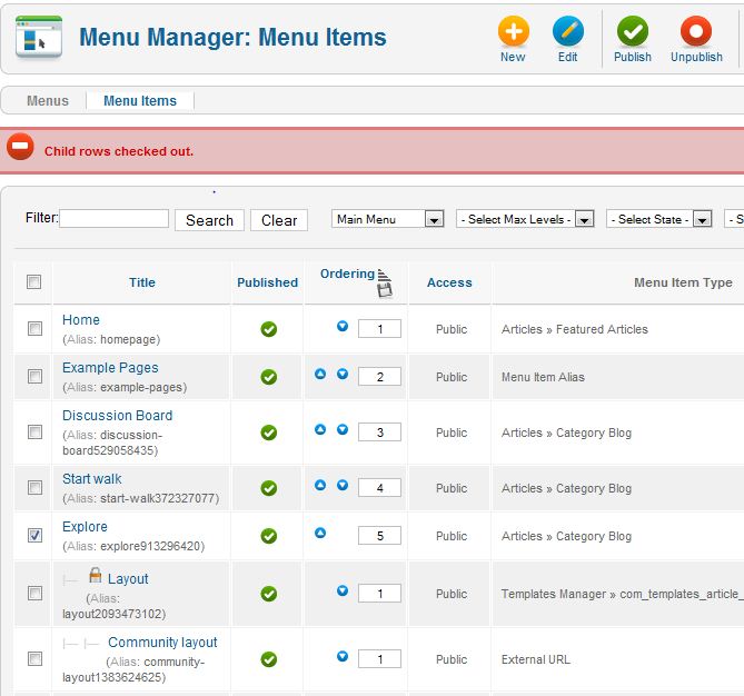 How to unpublish the Explore menu and sub menus? - JoomlArt