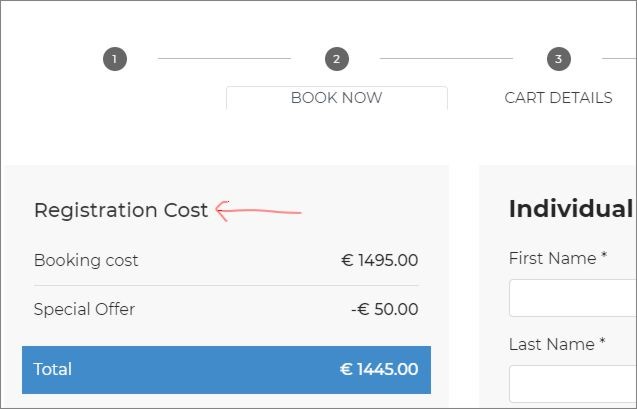 Translate: Registration cost on booking form - Support Central