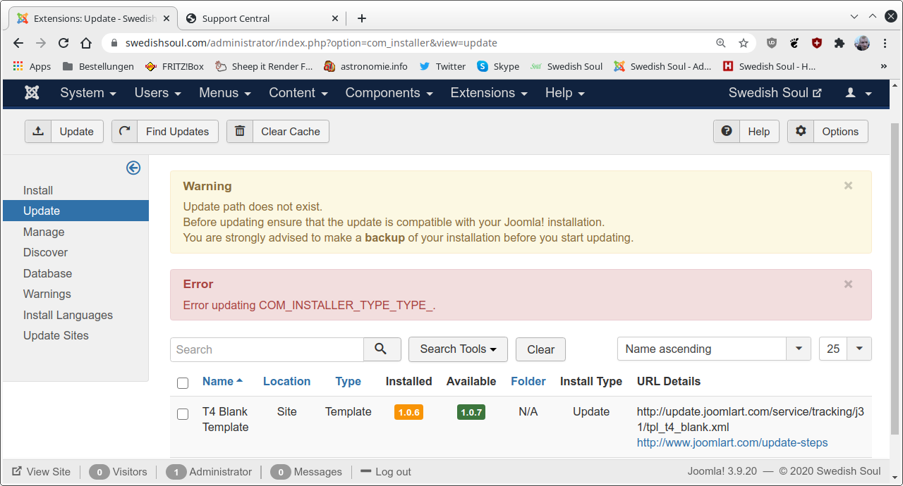 T4 Blank Update fails via Joomla Update Manager - Support Central